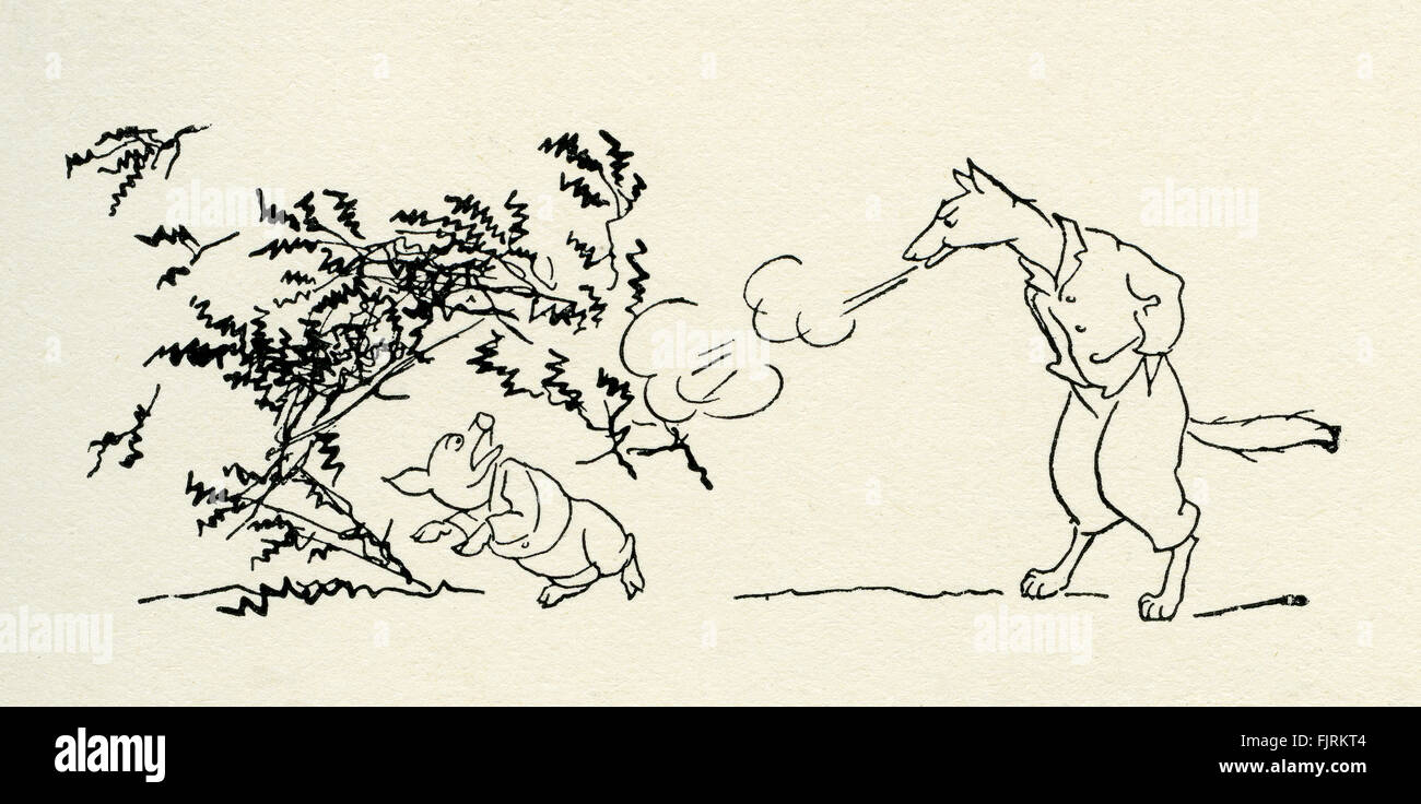 The Three Little Pigs, English fairy tale. The wolf blows down the ...