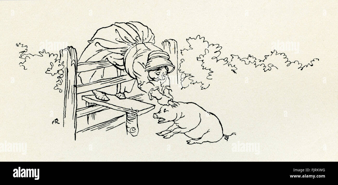 The Old Woman and her Pig, English fairy tale. Illustration by Arthur ...