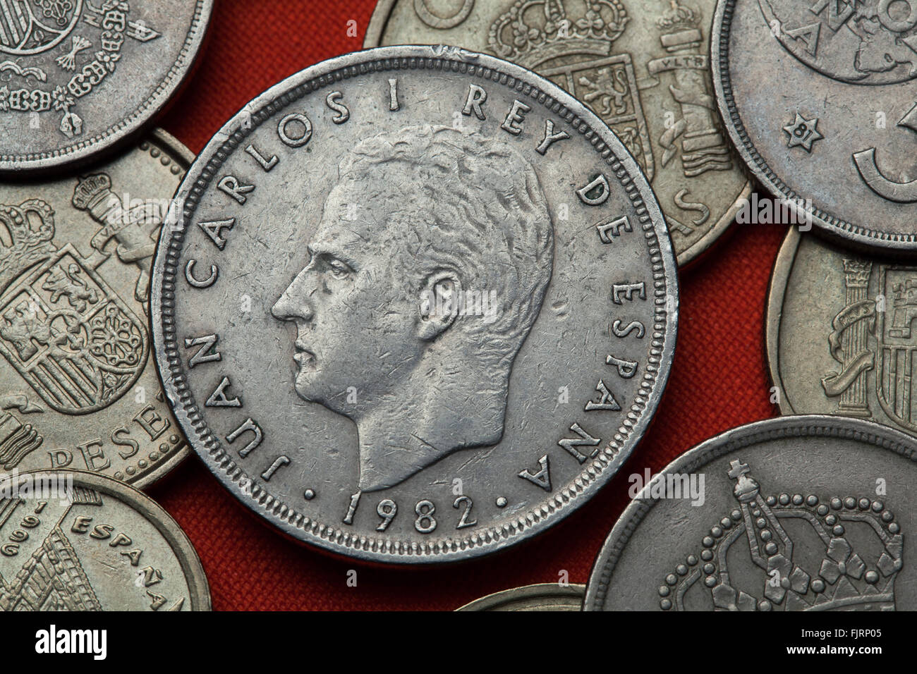 Coins of Spain. King Juan Carlos I of Spain depicted in the Spanish 50 ...