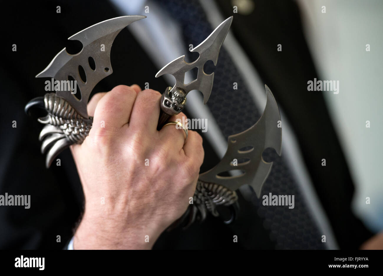 A set of brass knuckles is on display in the weapons museum of the ...