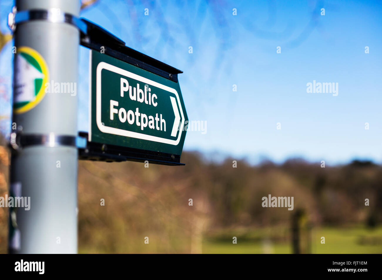 public footpath sign metal post green signs UK England rural Stock ...