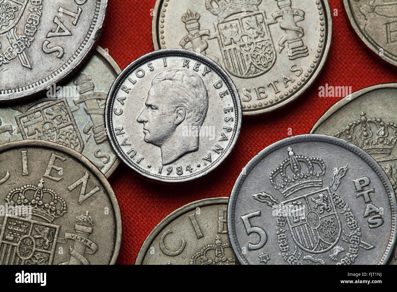 Coins of Spain. King Juan Carlos I of Spain depicted in the Spanish 10 ...