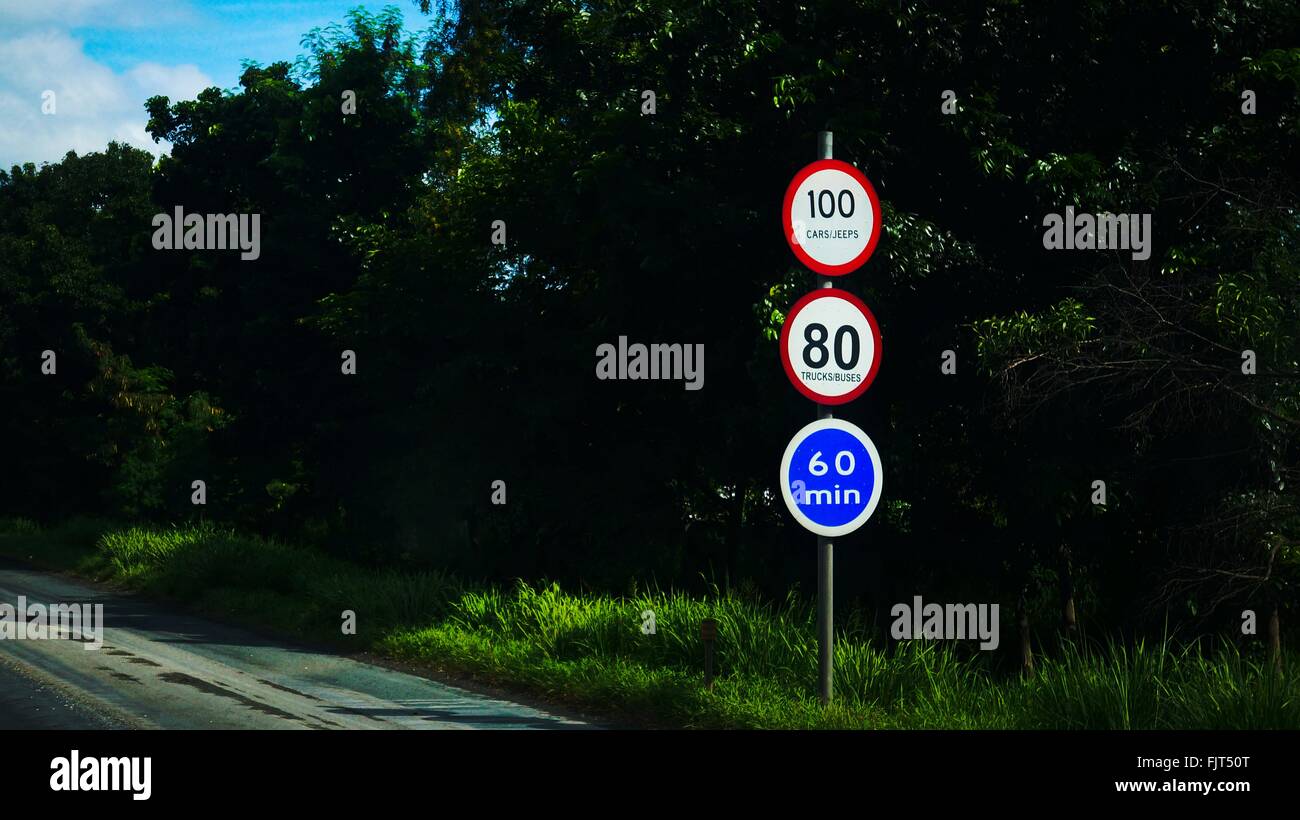 Speed Limit Sign By Trees Stock Photo - Alamy