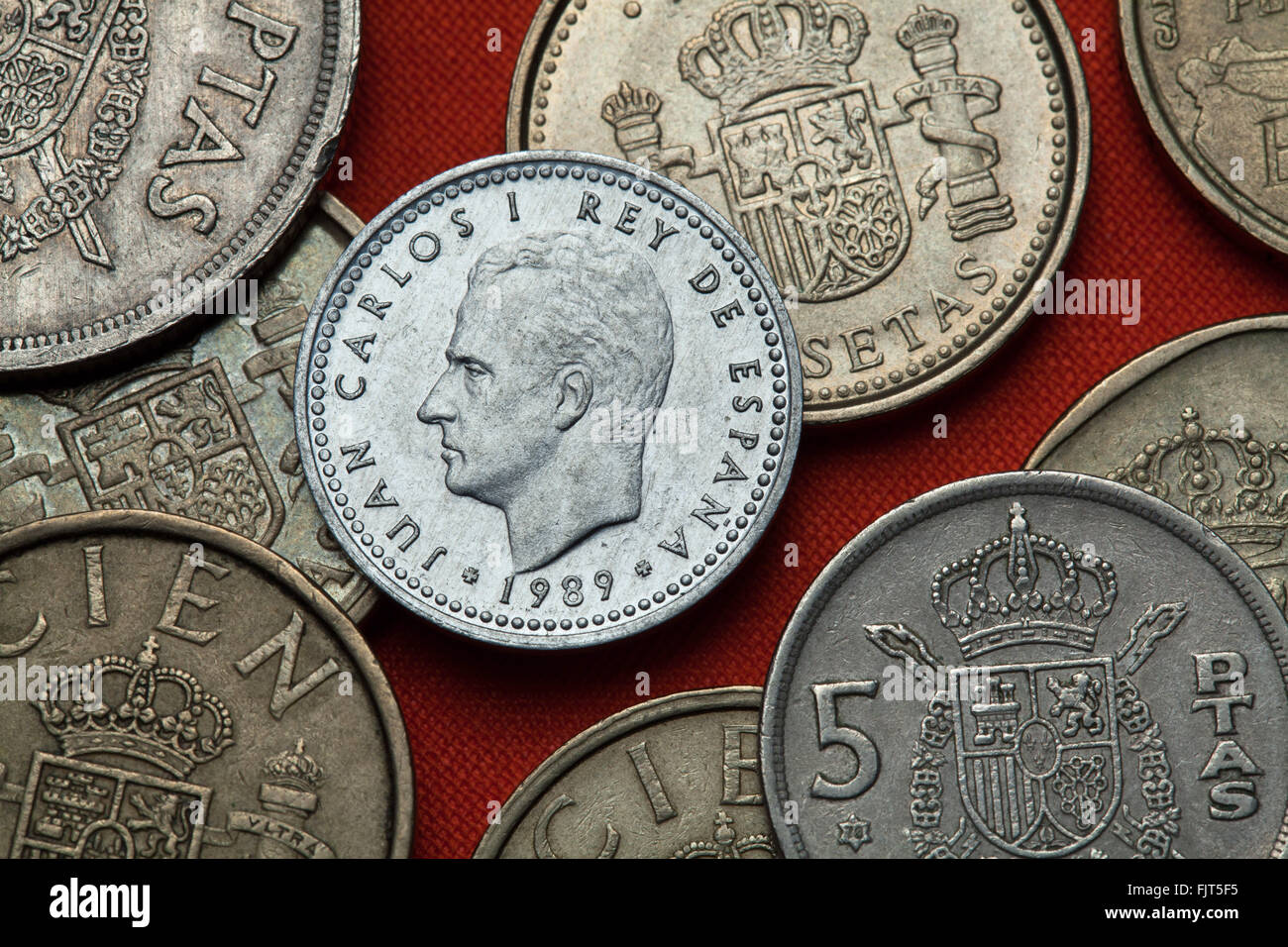 Coins of Spain. King Juan Carlos I of Spain depicted in the Spanish one ...
