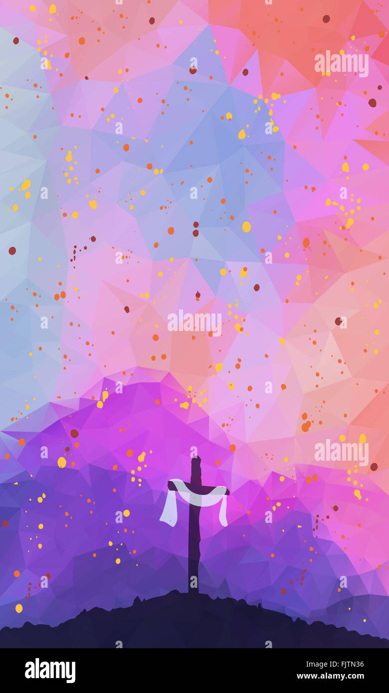 Easter scene with cross. Jesus Christ. Watercolor vector illustr Stock ...