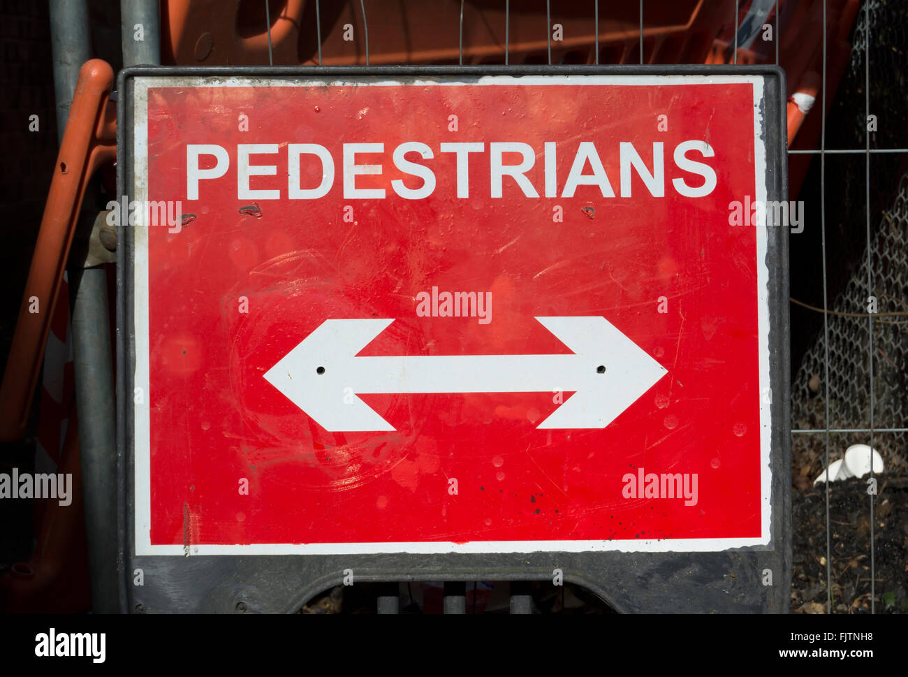 british temporary road sign using arrows to indicate routes for ...