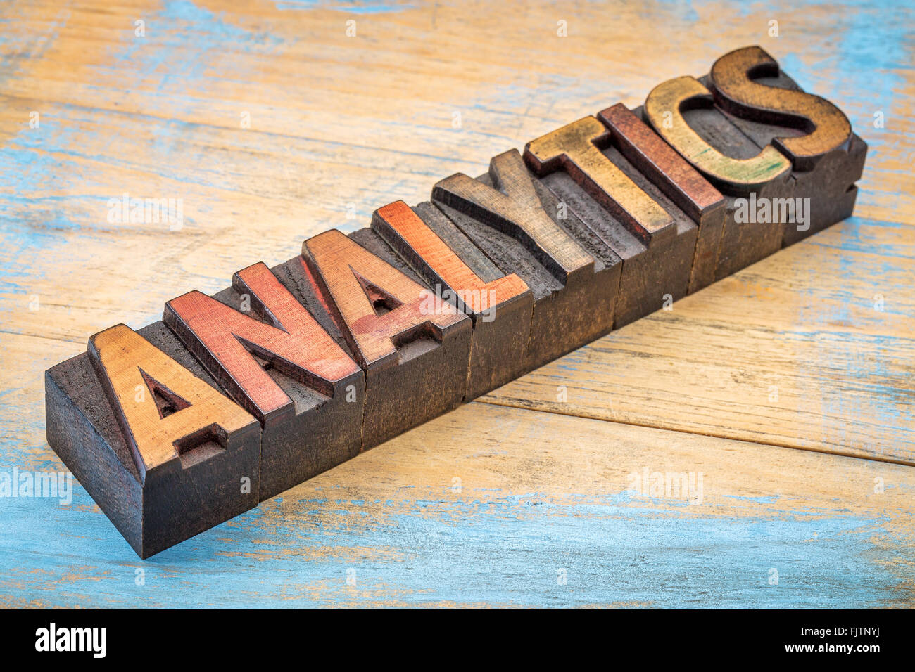 analytics word typography - text in vintage letterpress wood type ...