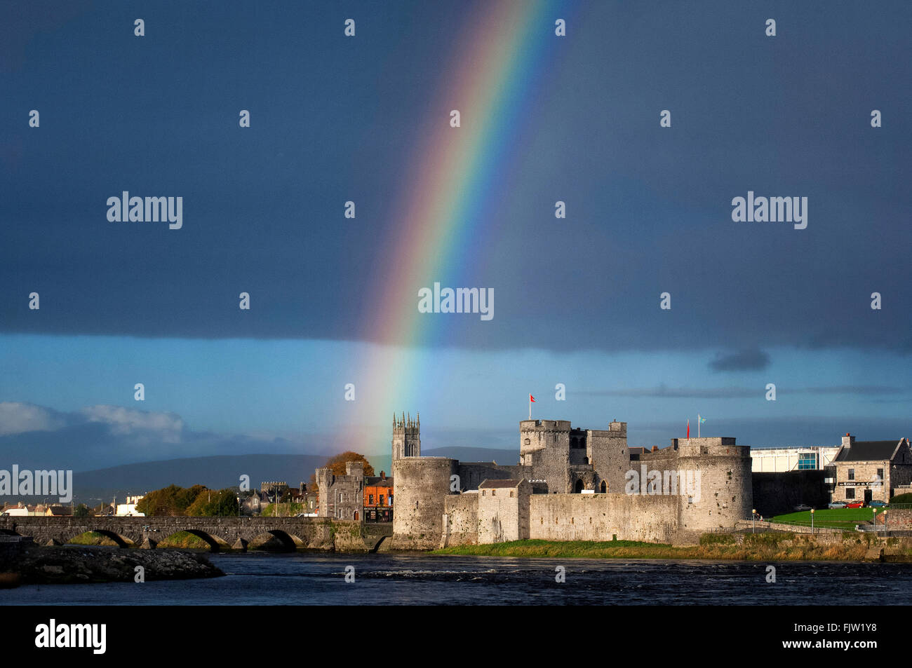 Rainbow over King John's castle Limerick Ireland Stock Photo - Alamy