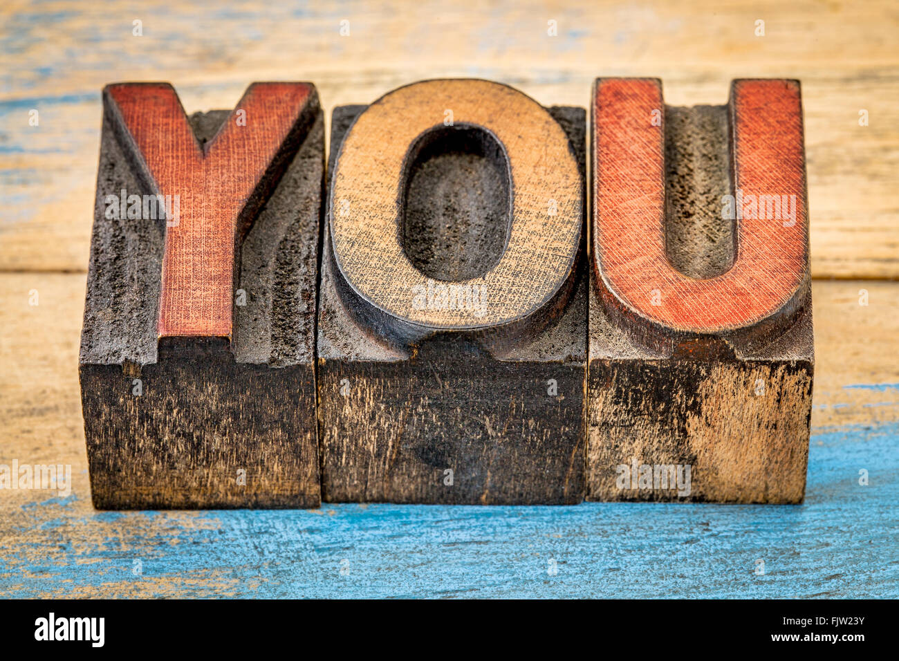 you word- text in vintage wood letterpress type stained by color inks ...