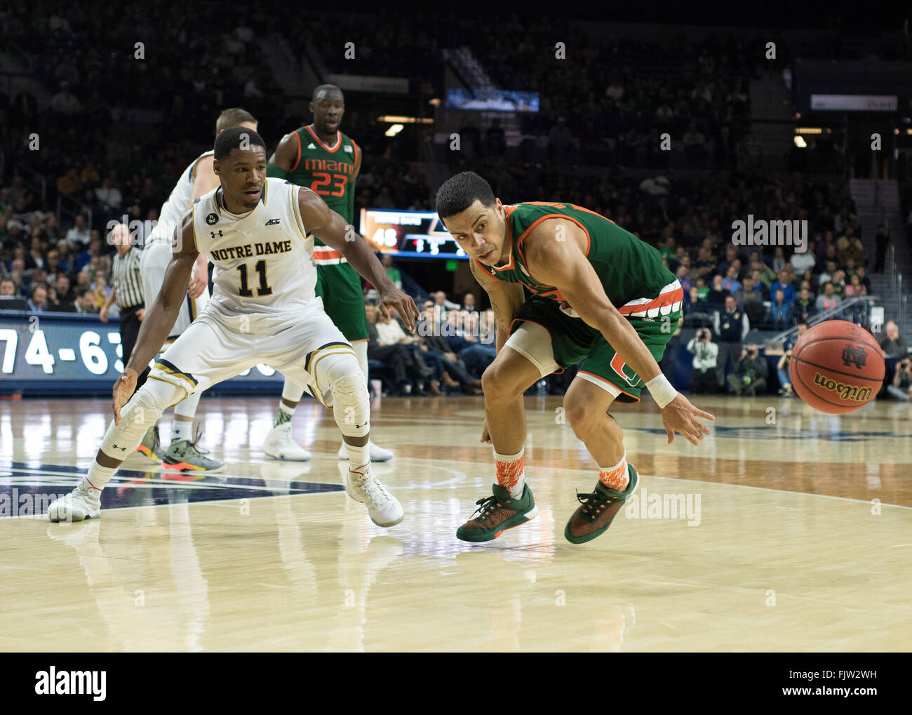 March 2, 2016: Miami Hurricanes guard Angel Rodriguez (13) dives for ...