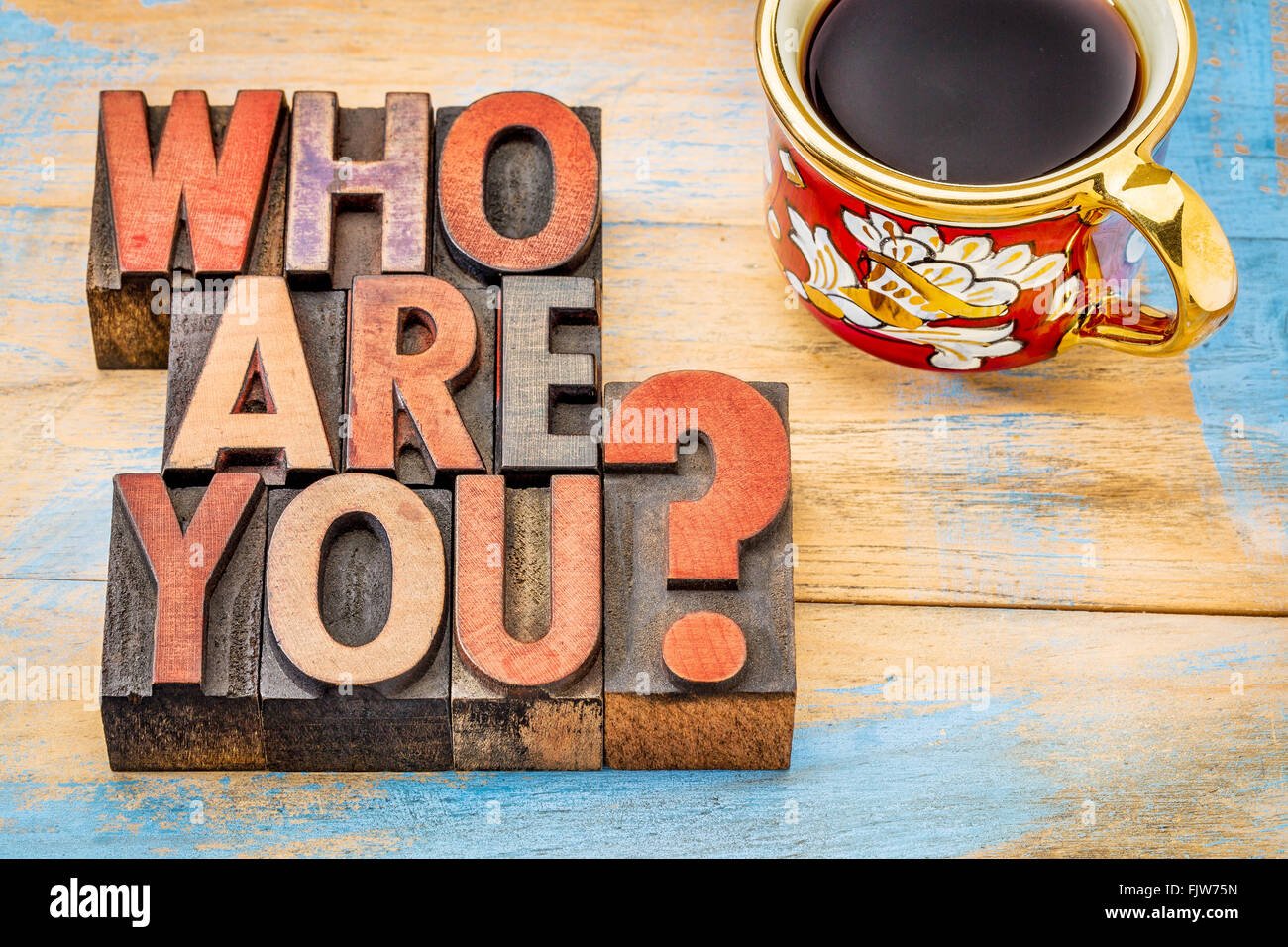 who are you question - word abstract in letterpress wood type blocks ...