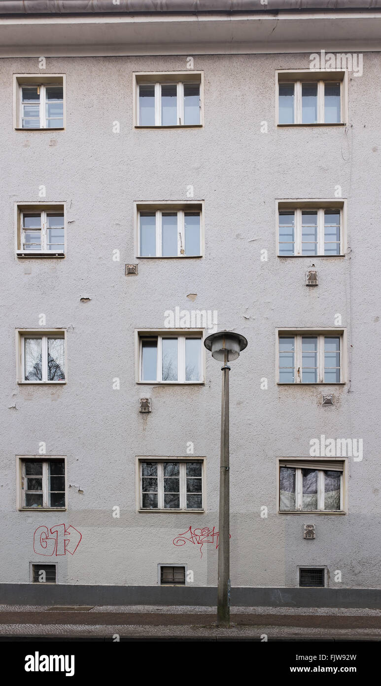 BERLIN, MARCH 02: An original DDR building and streetlight in Berlin ...