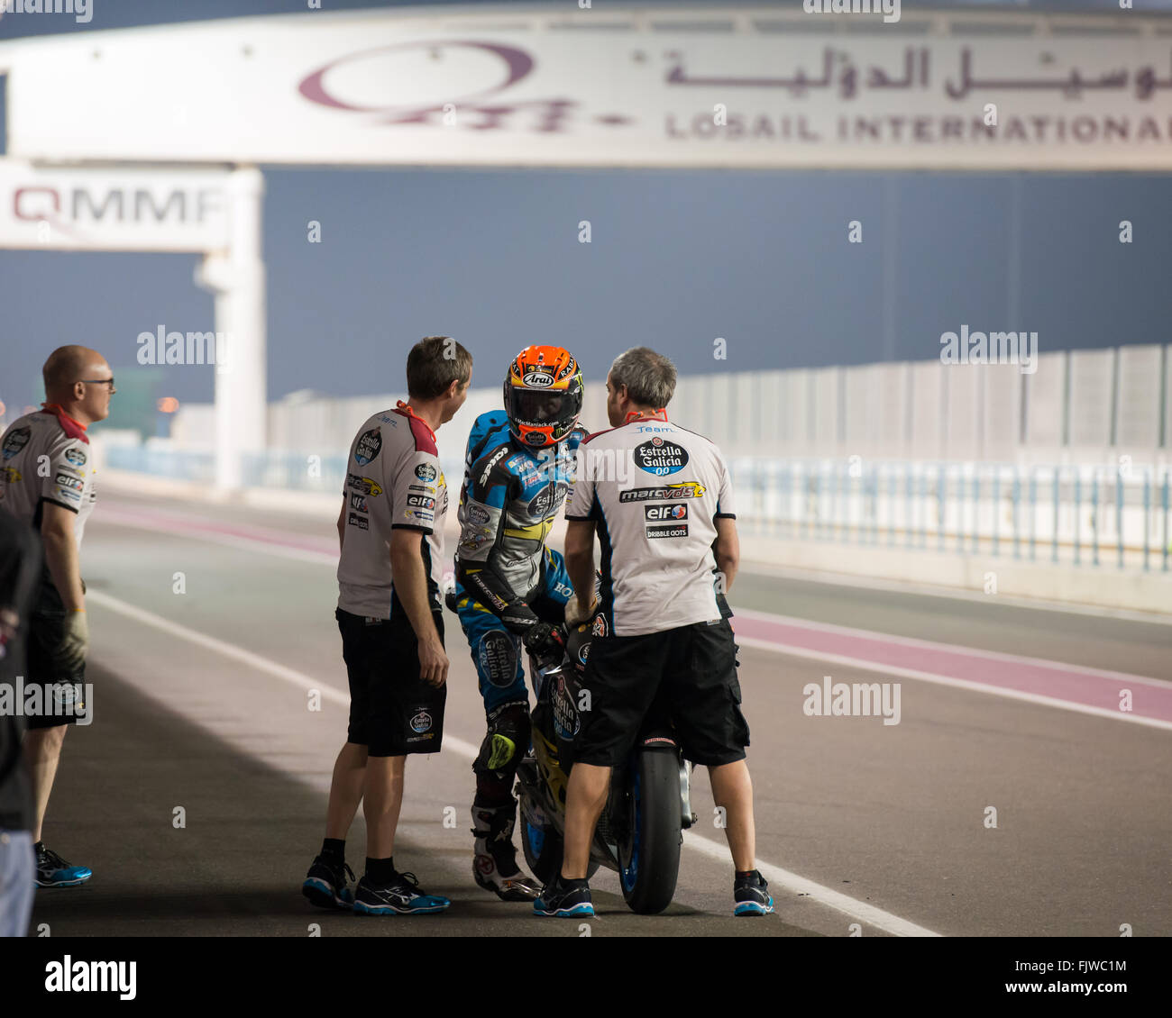 Doha, Qatar. 3rd March, 2016. Tito Rabat returns to the garage during ...