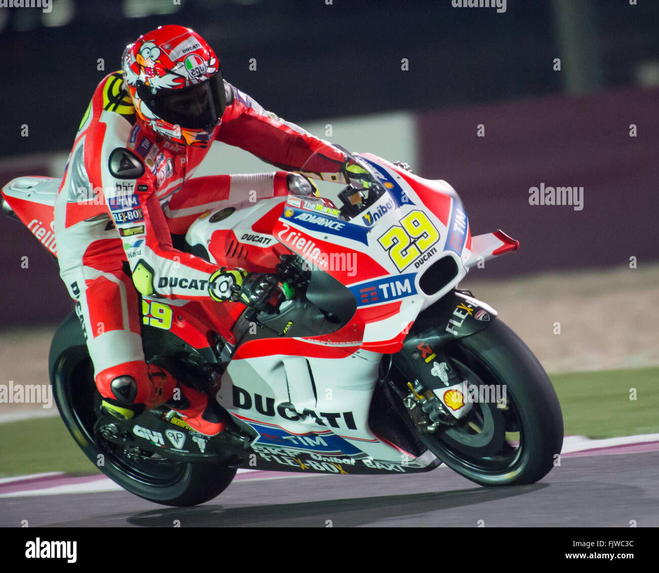 Doha, Qatar. 3rd March, 2016. Andrea Iannone hard on the brakes during ...