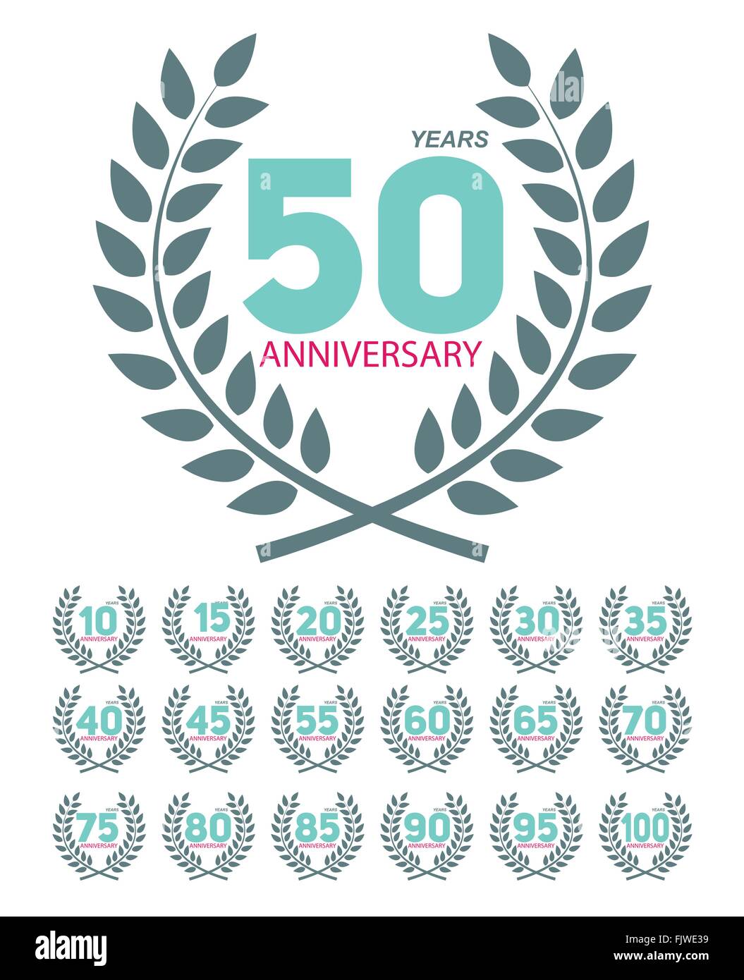 Template Anniversary in Laurel Wreath Set Vector Illustration Stock ...