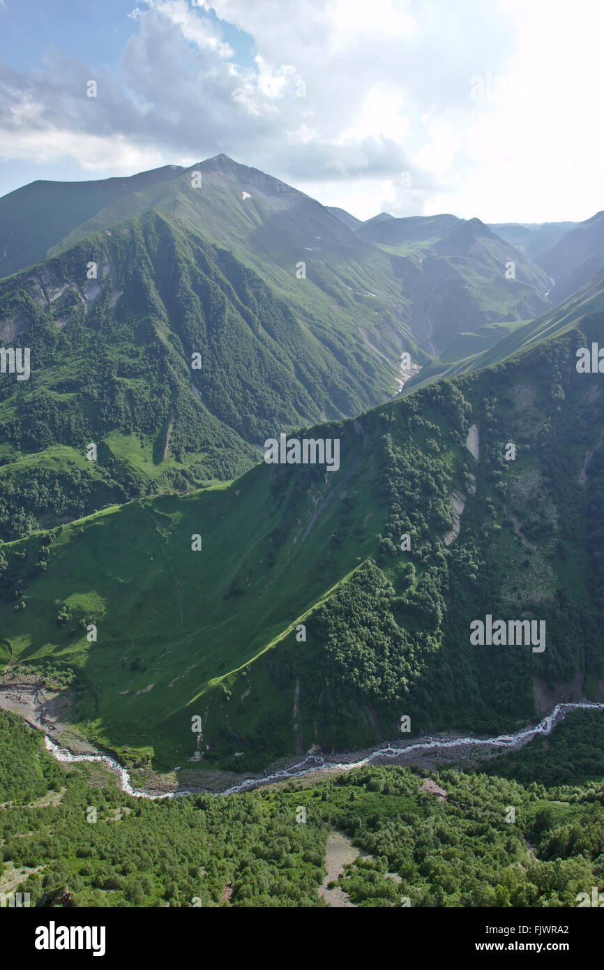 View from Jvari Pass (Georgian Military Highway) in to the valley of ...