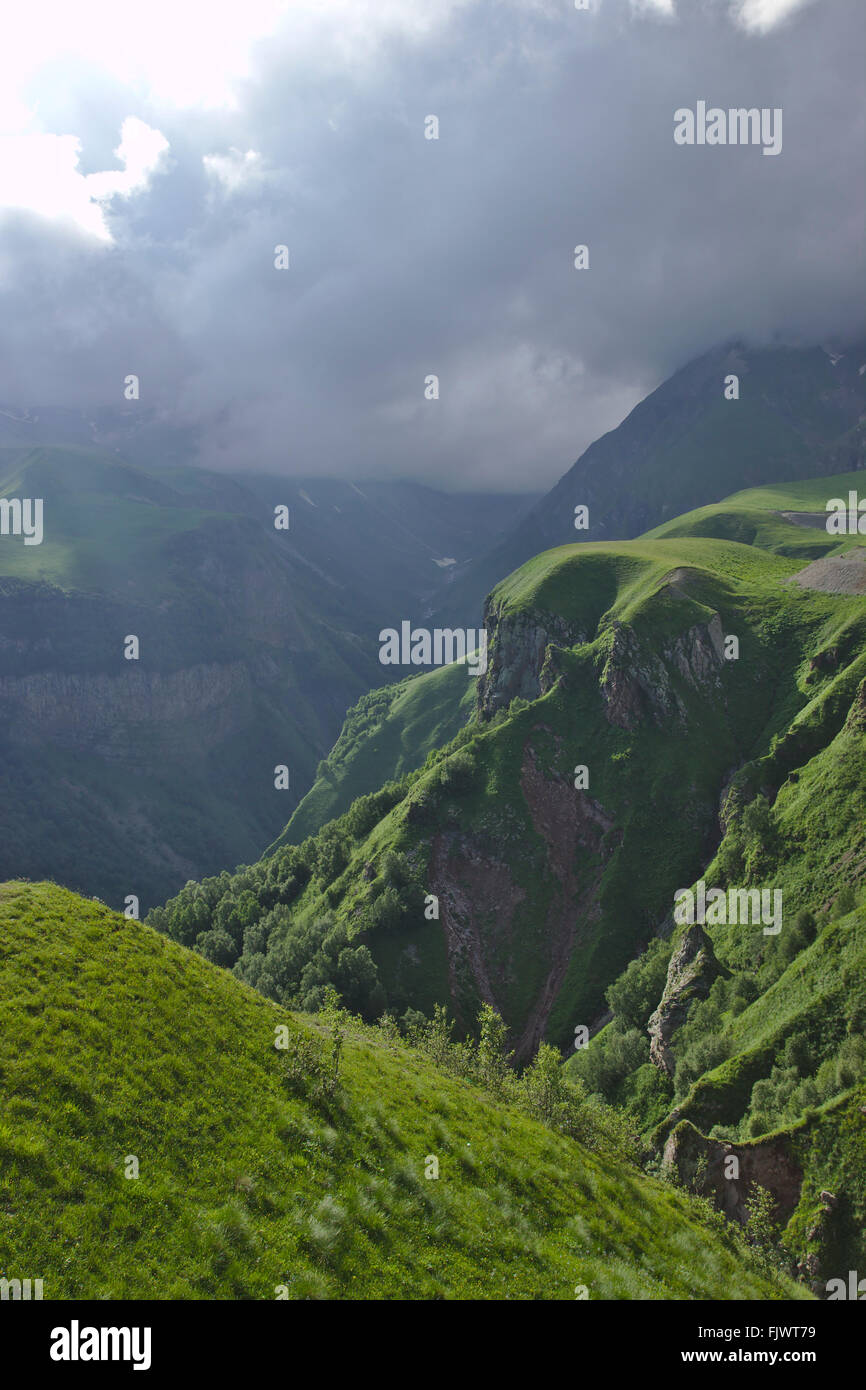 View from Jvari Pass (Georgian Military Highway) in to the valley of ...