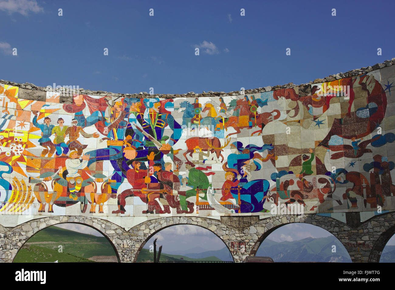 Sovjet mosaic on the viewing platform on Jvari Pass, Military Highway ...