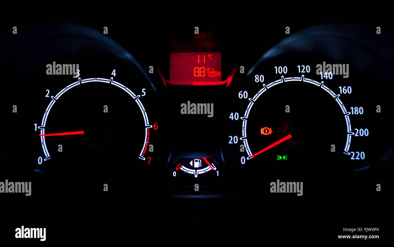 Car instrument panel illuminated at night Stock Photo - Alamy