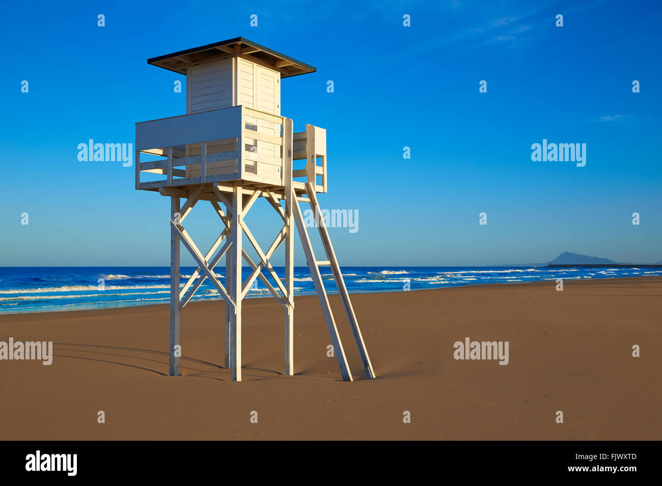 Gandia beach in Valencia of Mediterranean Spain baywatch tower Stock ...