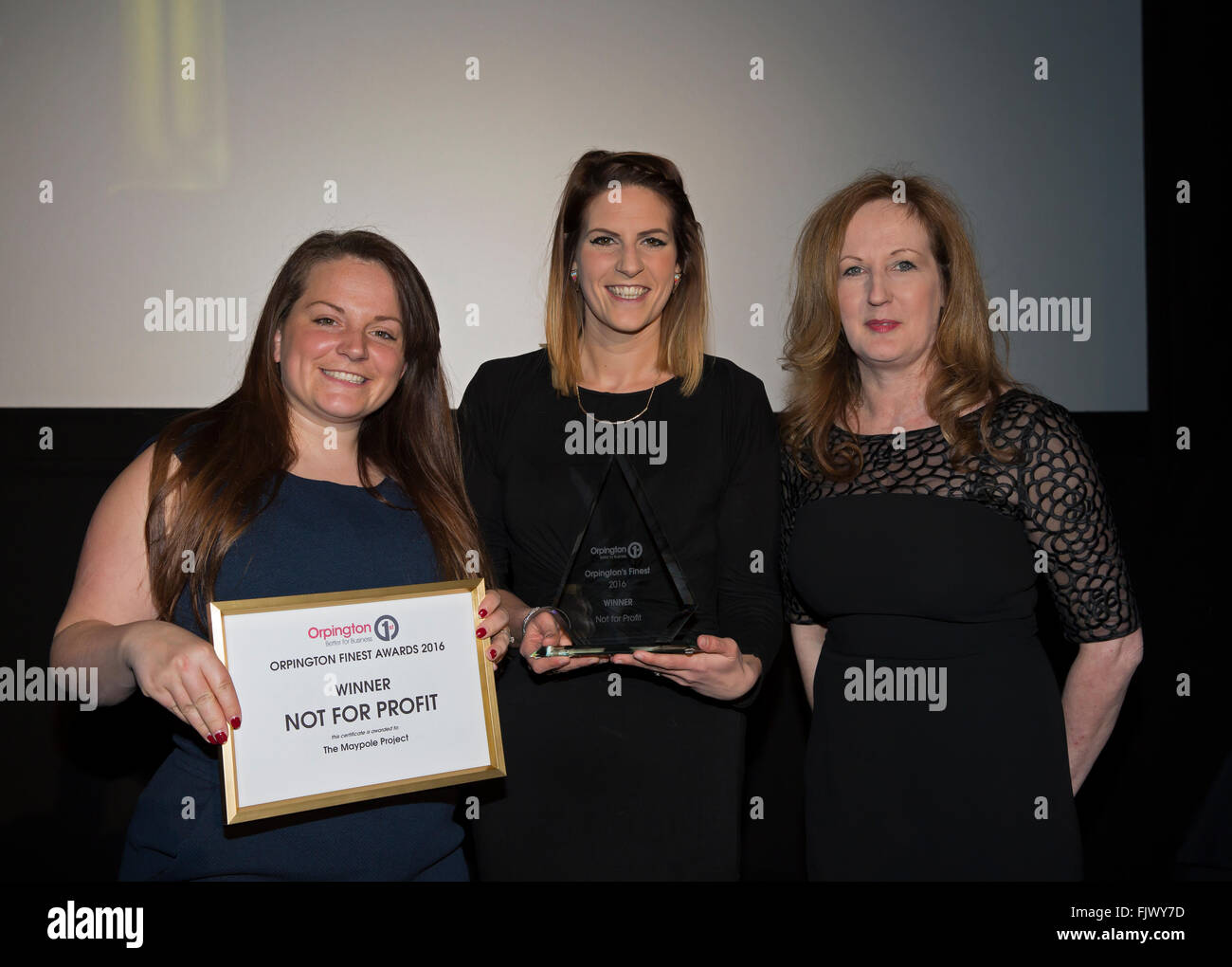 Orpington, UK. 3rd March 2016. Staff from The Maypole project win the ...