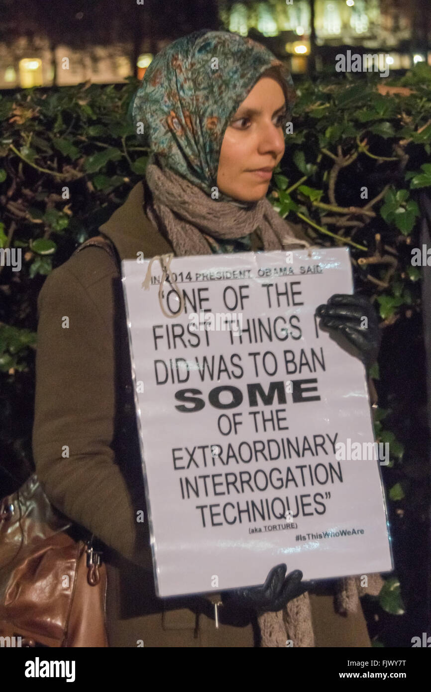 London, UK. 3rd March, 2016. Aisha Maniar of the London Guantanamo ...