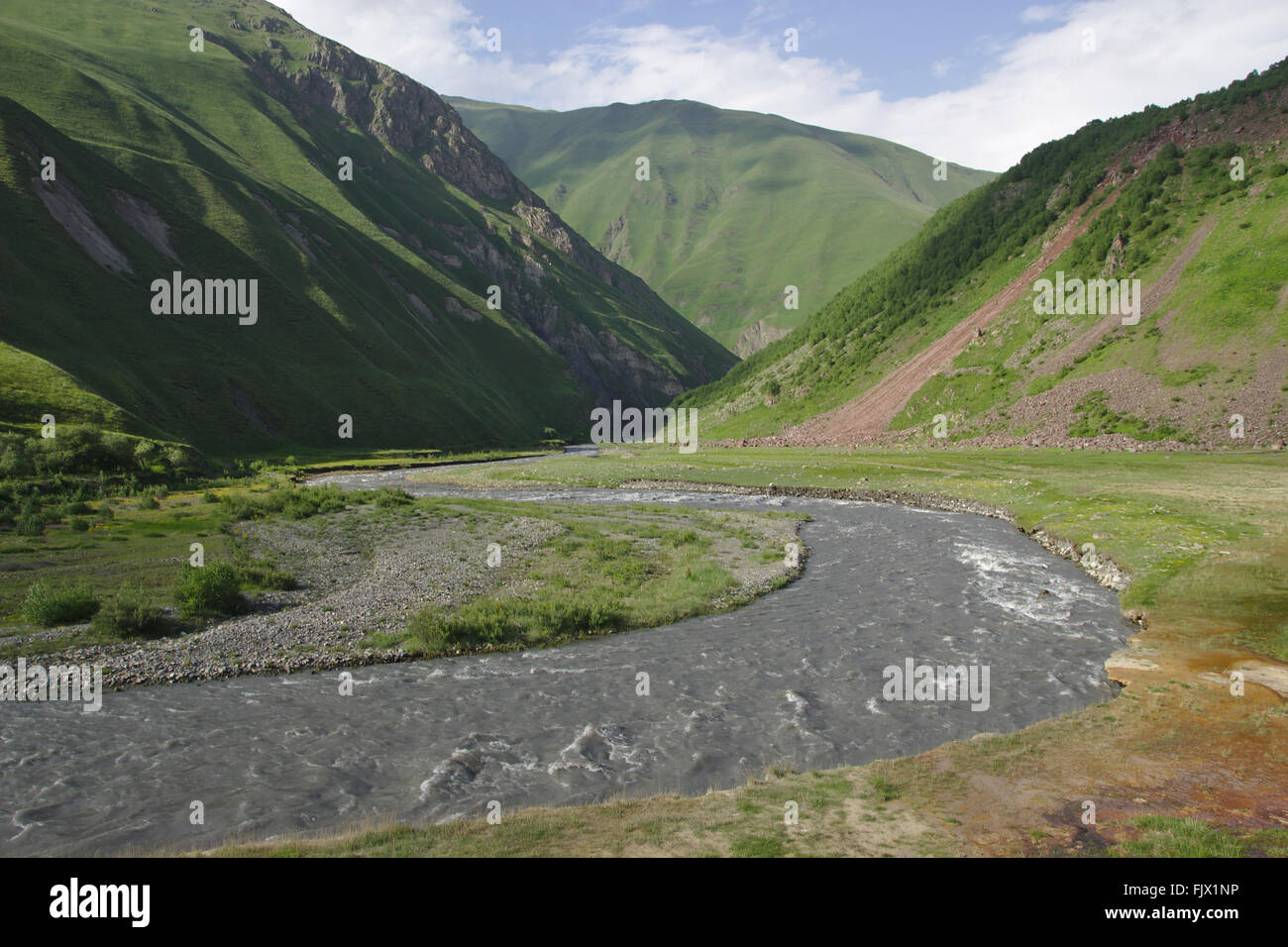 Truso Valley, travertine and Terek river, Kazbegi National Park ...