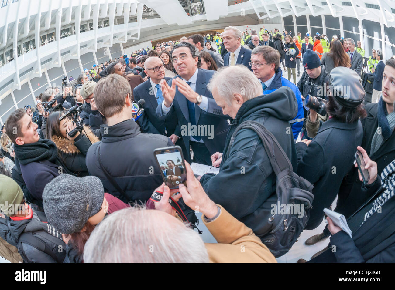 New York, USA. 3rd March, 2016. Architect Santiago Calatrava, center ...