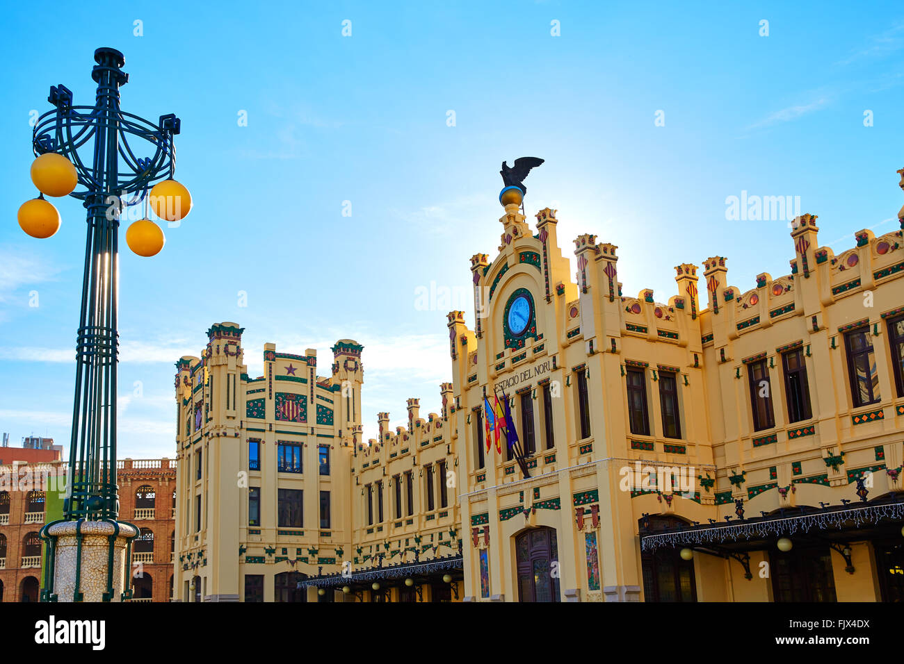 Valencia railway station facade North Estacio del Nord in Spain Stock ...