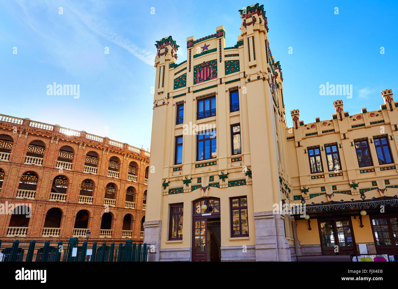 Valencia railway station facade North Estacio del Nord and bullring in ...