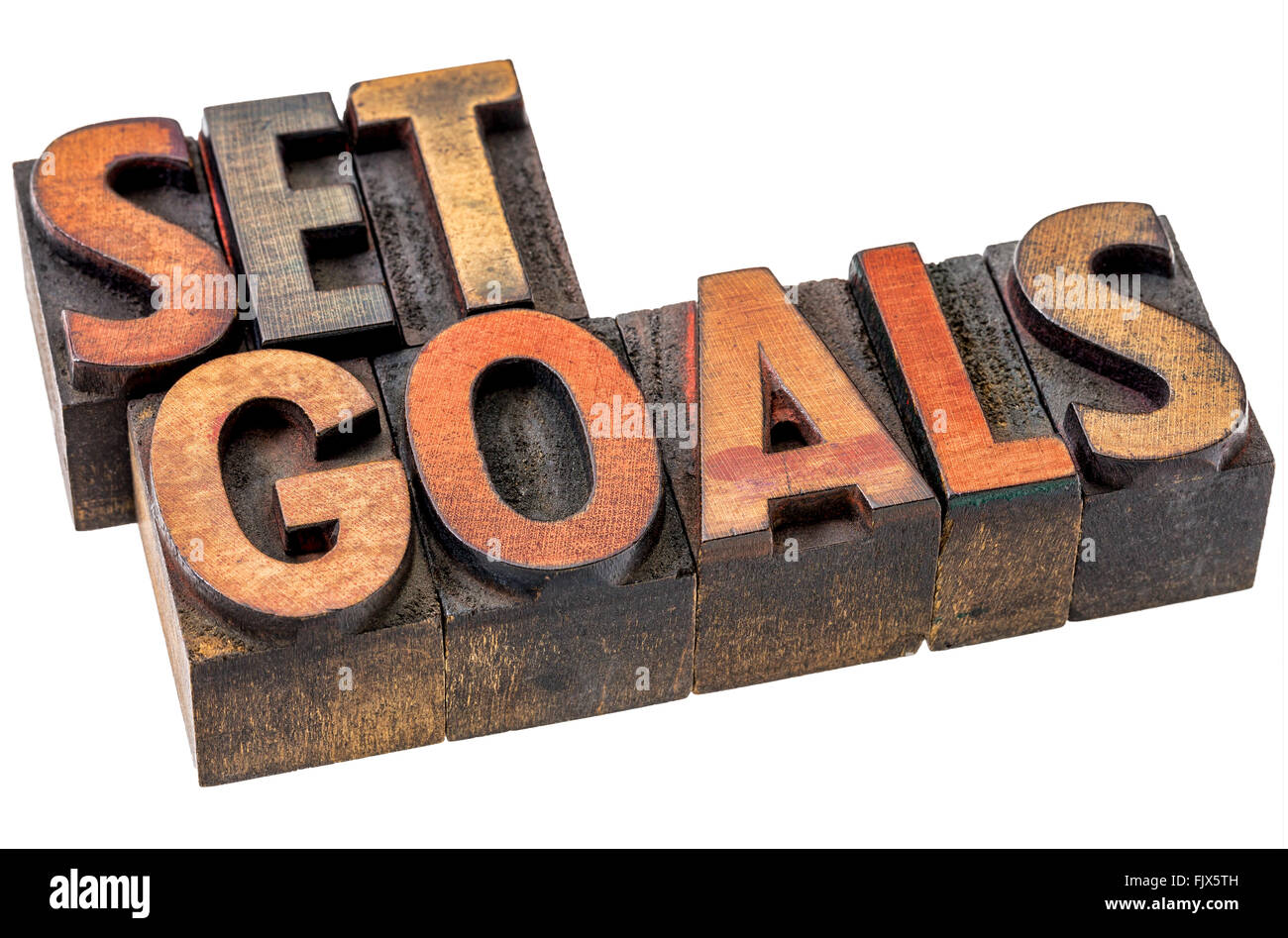 set goal word abstract - an isolated banner in vintage letterpress wood ...