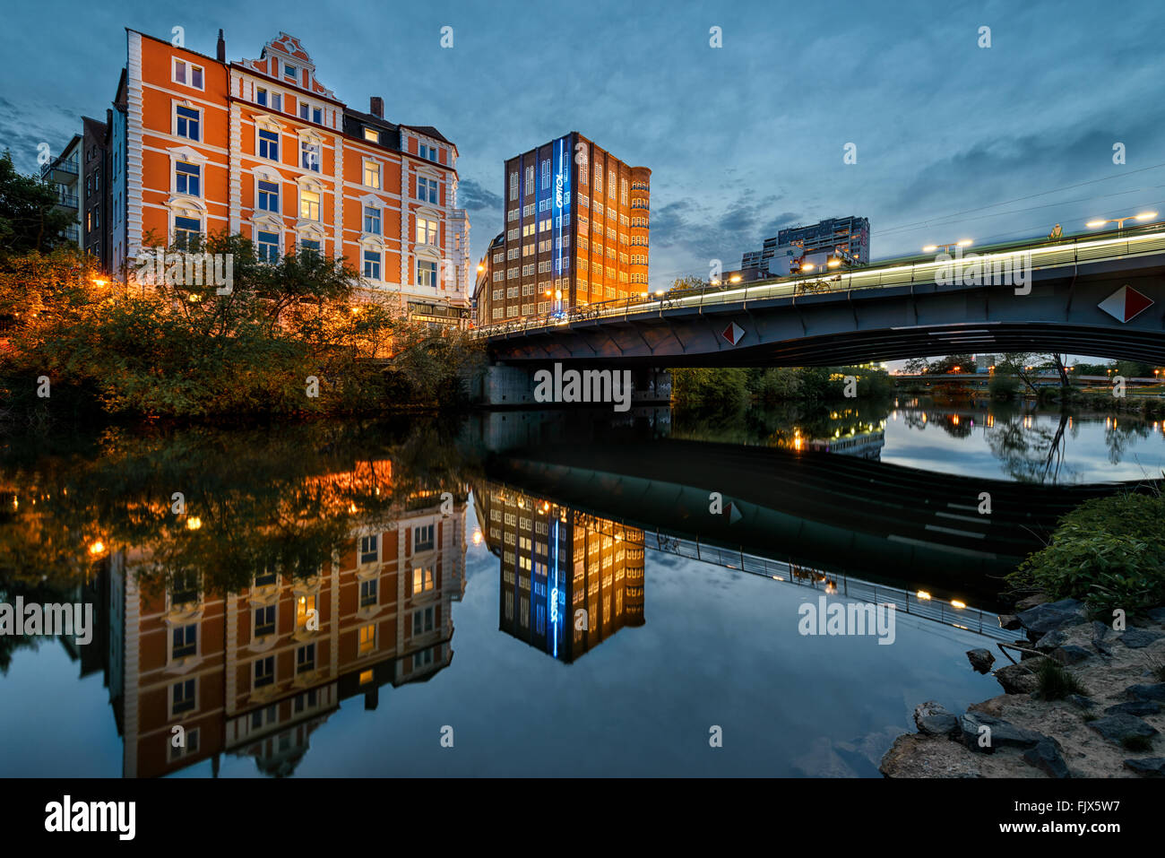 River Ihme in Hannover, Germany at night Stock Photo - Alamy