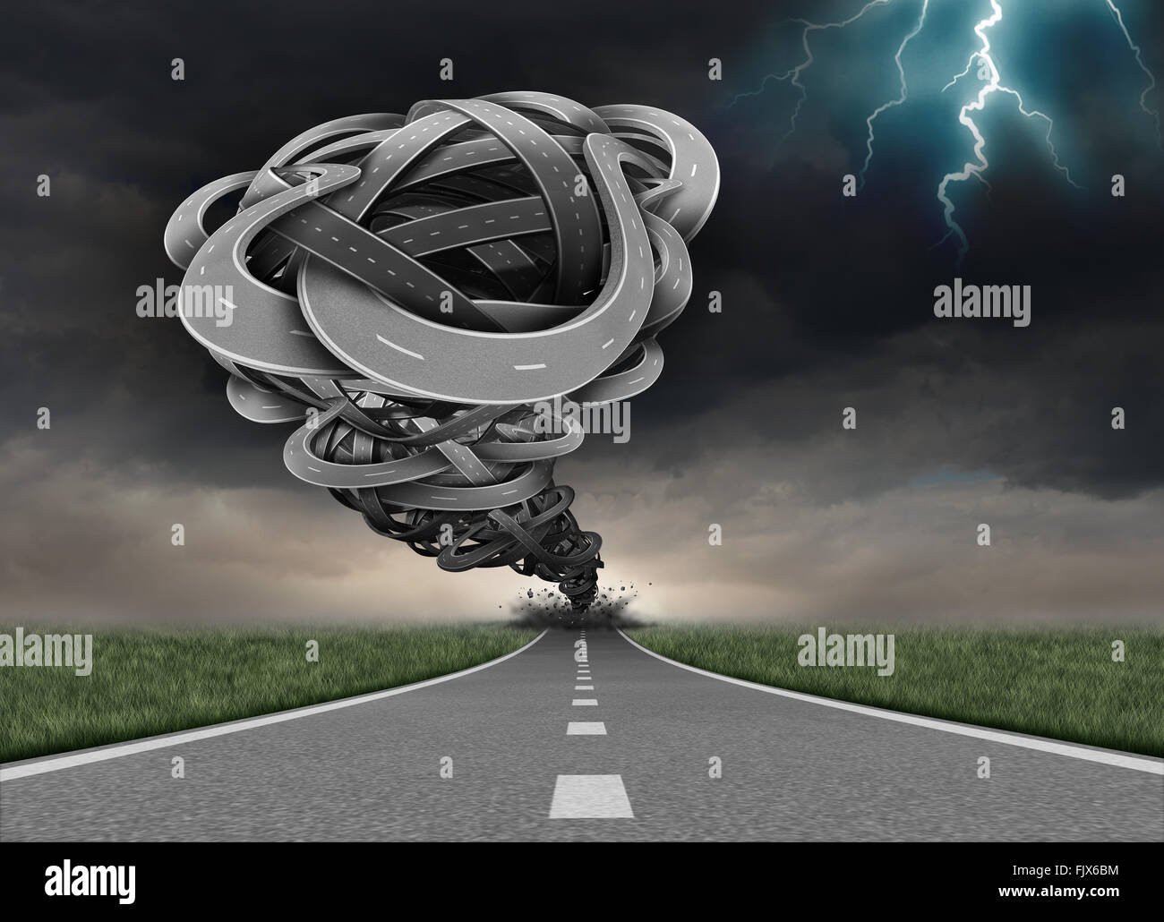 Tornado road concept as a group of twisted tangled streets shaped as a ...