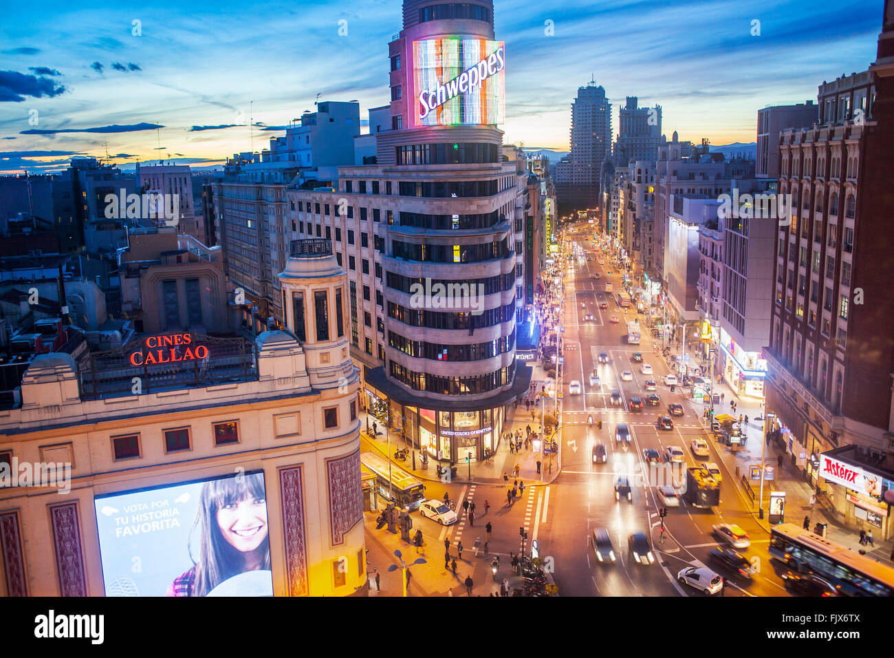 Callao Square and Gran Via Avenue, in the middle Capitol Building ...