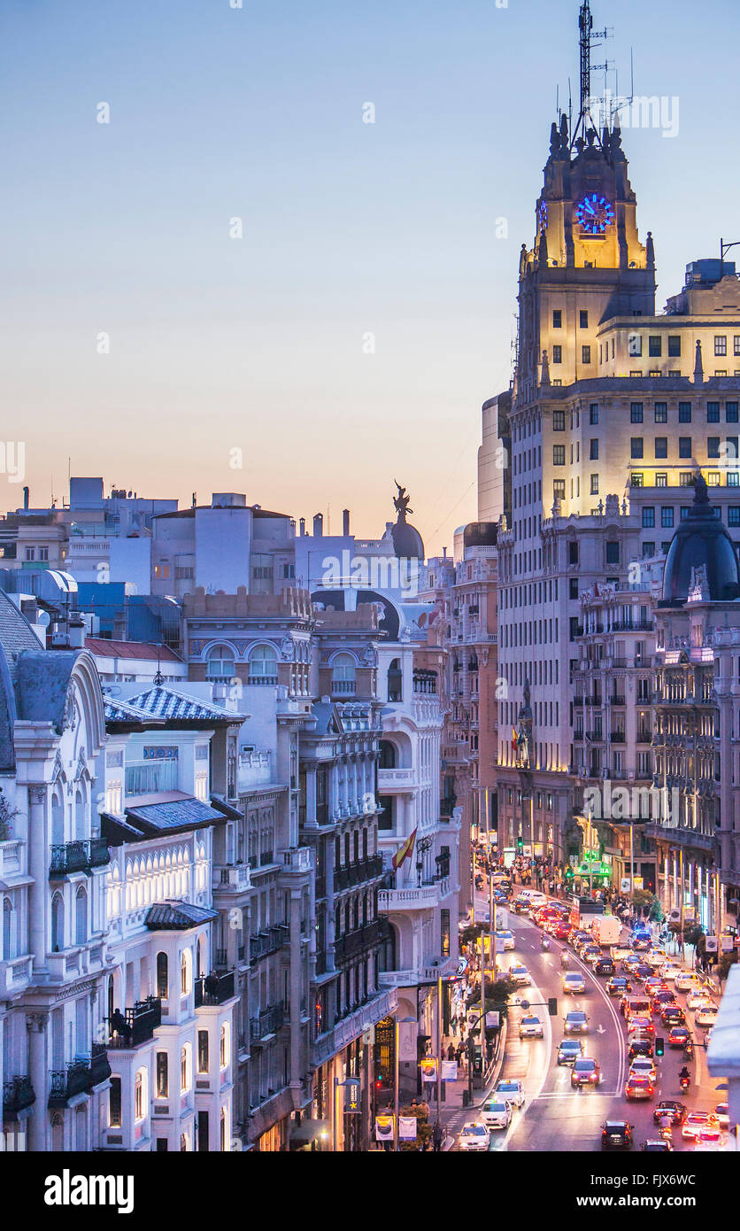 Gran Via street and Telefonica building. Madrid, Spain Stock Photo - Alamy