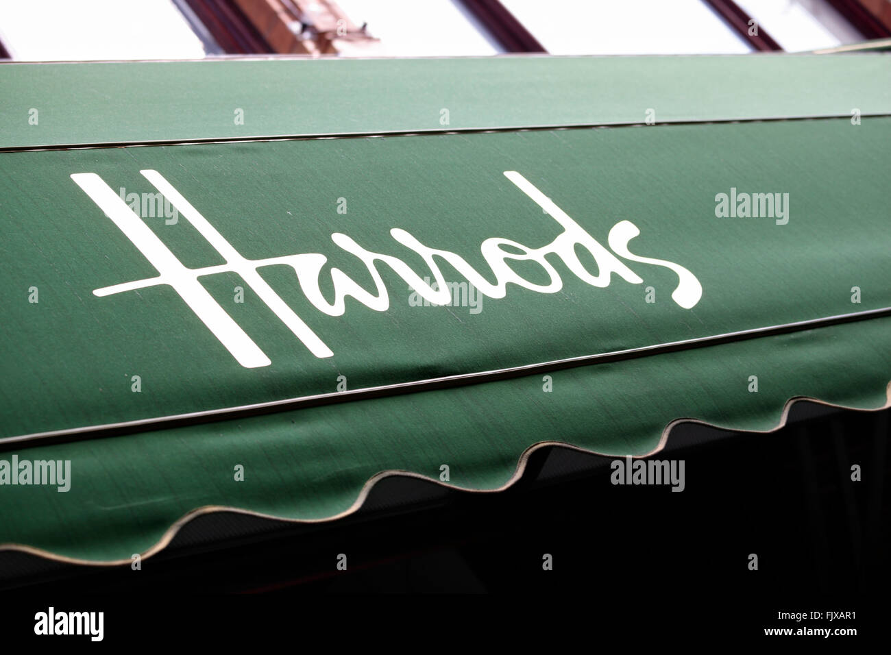 Advertising canopy over the entrance of the famous Harrods department ...