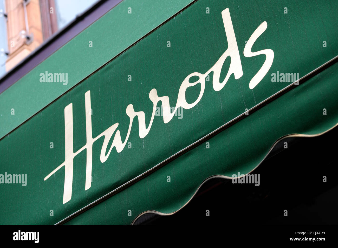 Advertising canopy over the entrance of the famous Harrods department ...