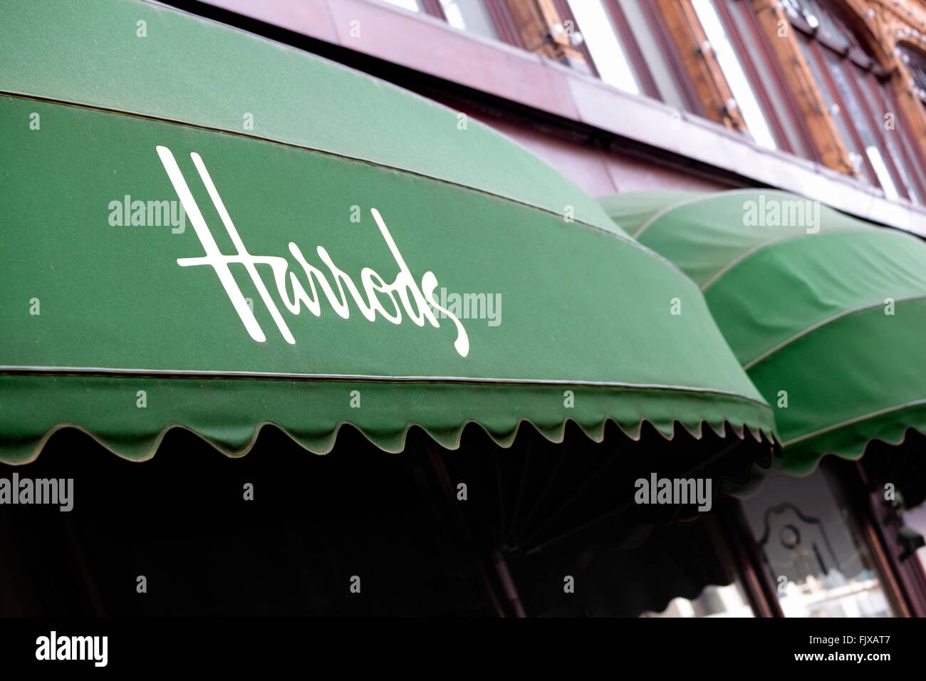 Advertising canopy over the entrance of the famous Harrods department ...