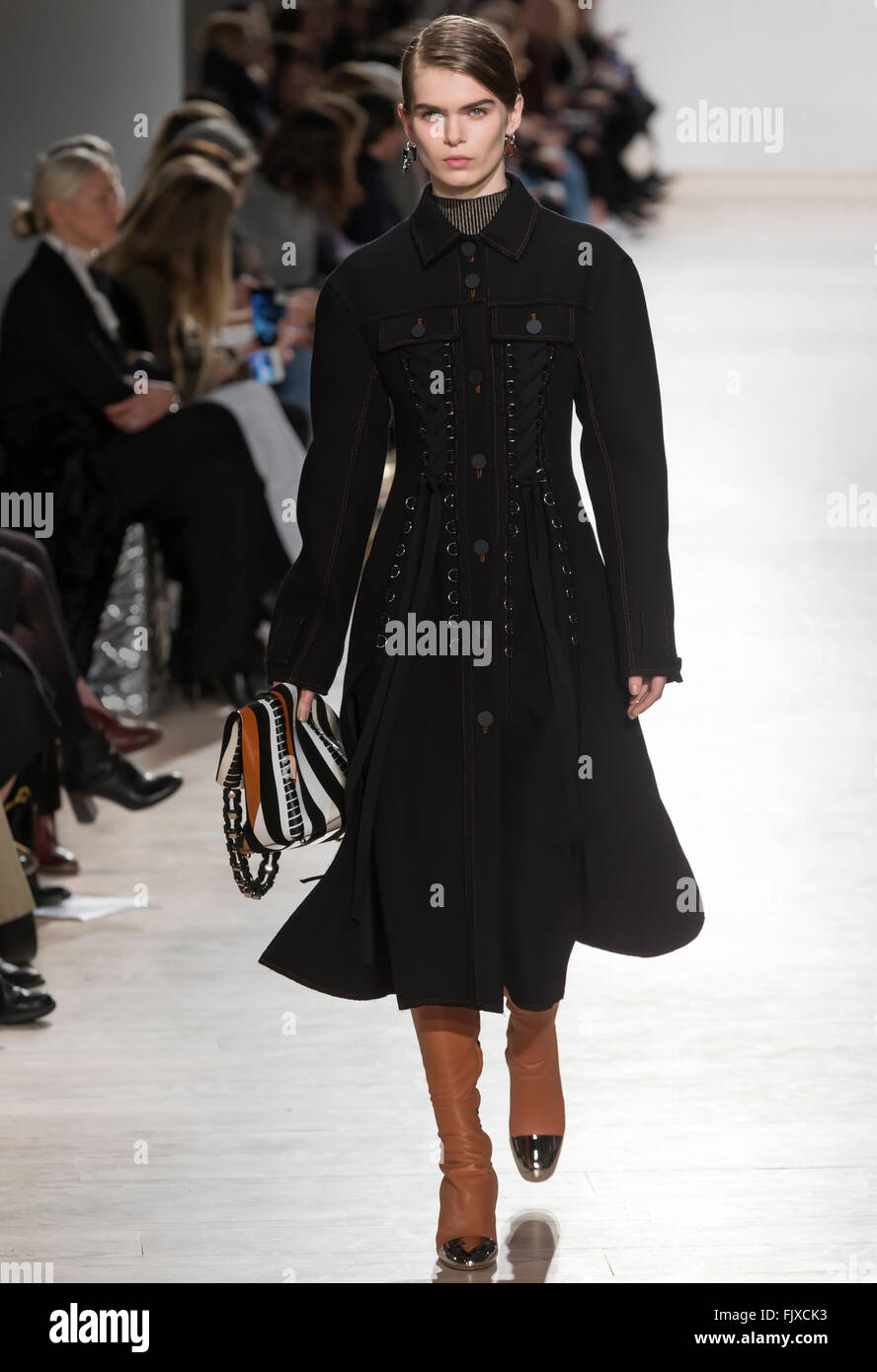 New York City, USA - February 17, 2016: Sandra Schmidt walks the runway ...