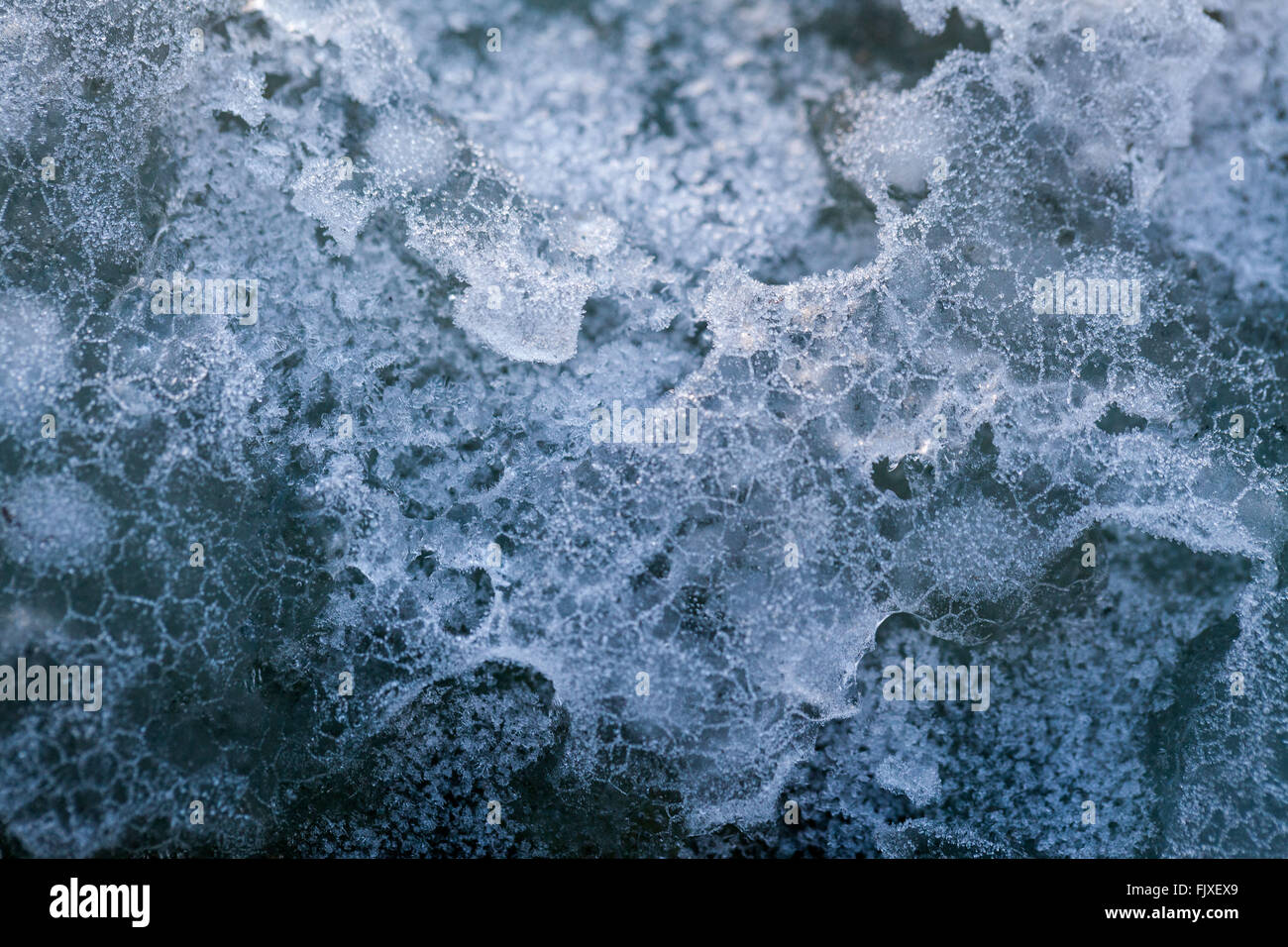 close-up frozen bubbles frosty from the cold temperatures create a lacy ...