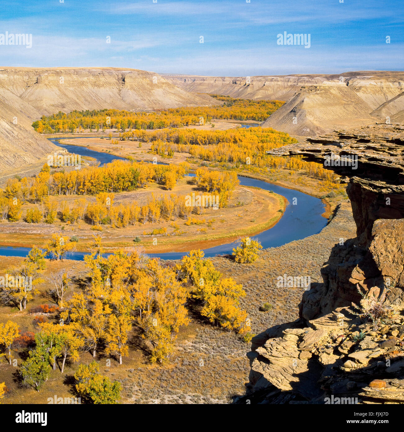 fall colors along the marias river meandering through a deeply-incised ...