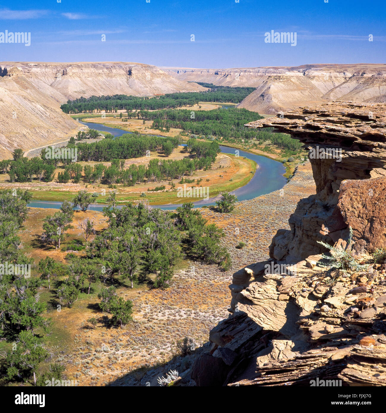 marias river meandering through a deeply-incised valley on the prairie ...