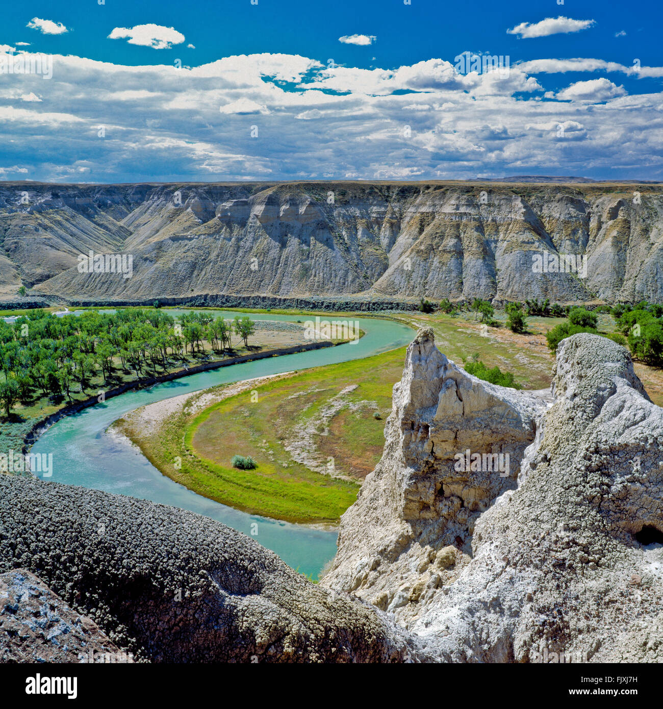 marias river valley and eroded high bluffs near loma, montana Stock ...