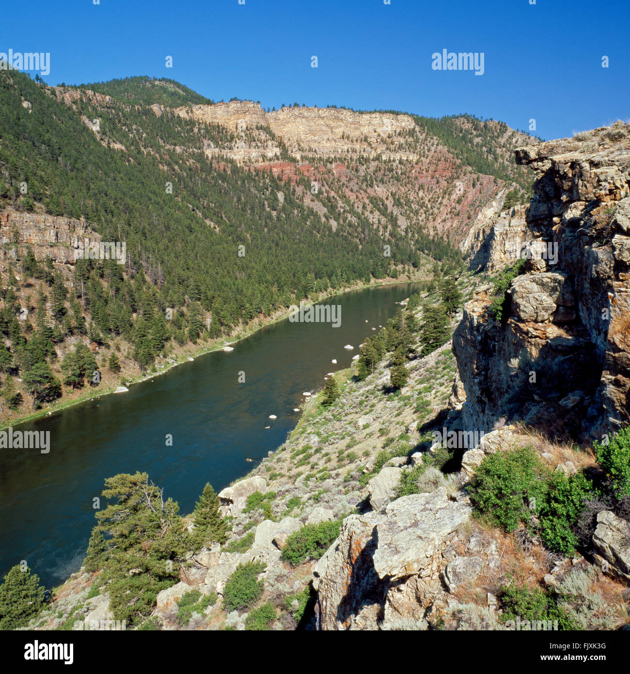 missouri river in a deep canyon below hauser dam near helena, montana ...