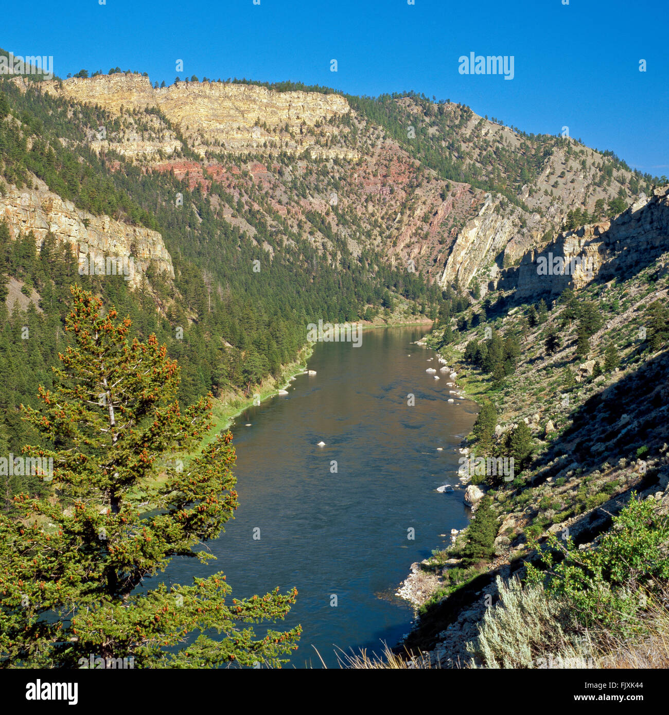 missouri river in a deep canyon below hauser dam near helena, montana ...