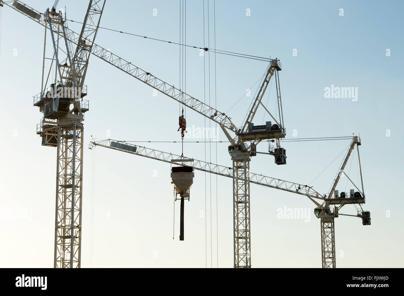 Industrial construction cranes on site of the re-development of the ...
