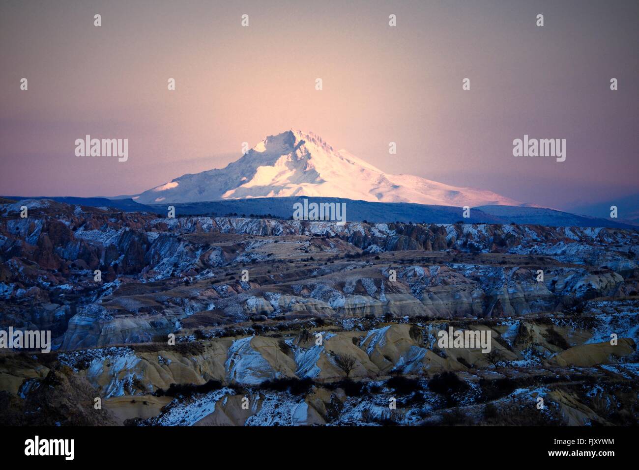 Snow covered volcanic 3916m peak of Mount Erciyes, highest mountain in ...