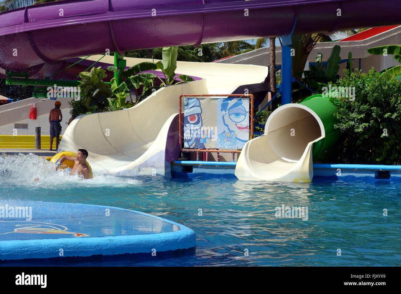 Children water park slide down hi-res stock photography and images - Alamy