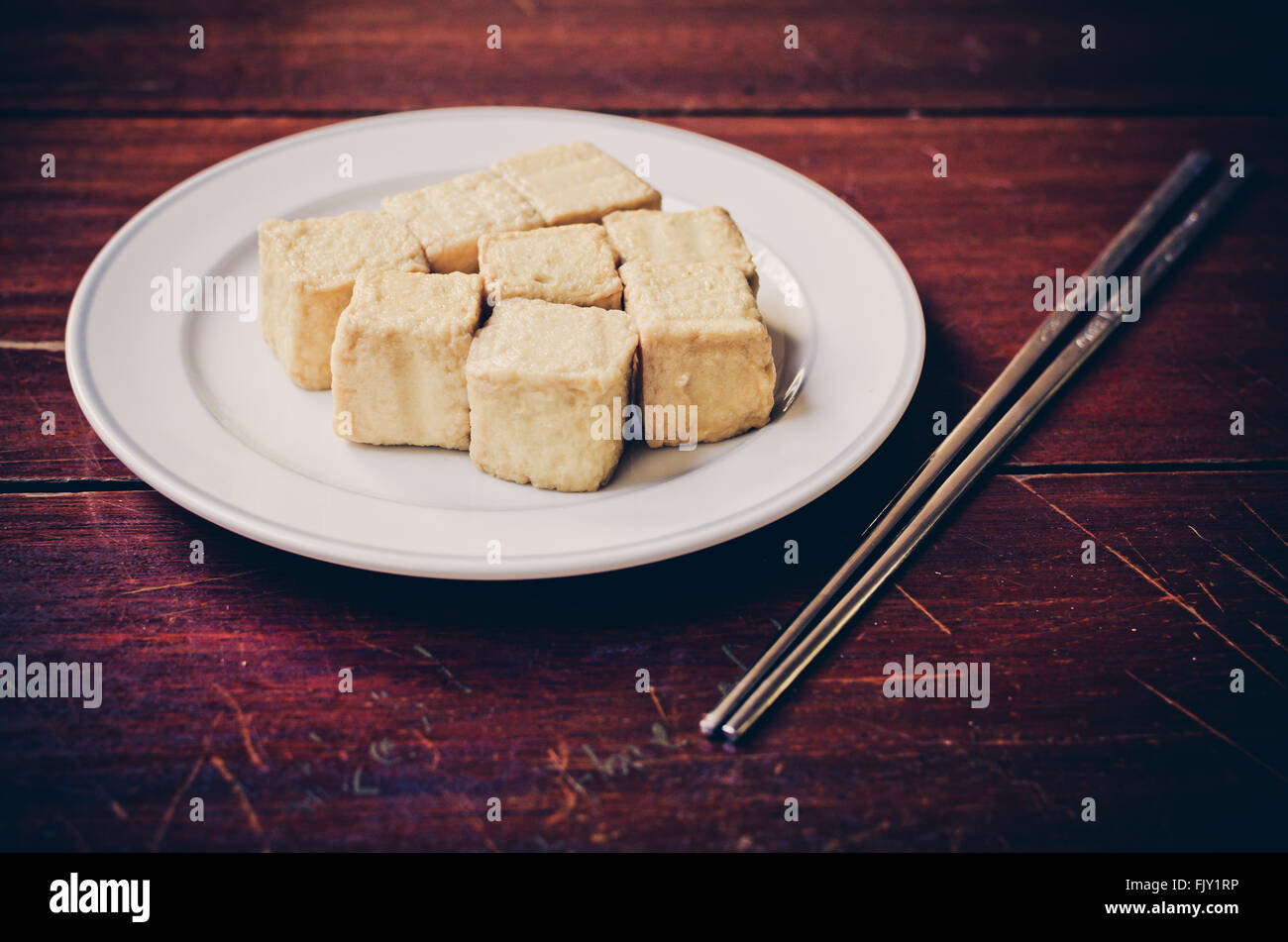 delicious fried Tofu and fish, Vintage color filter Stock Photo - Alamy