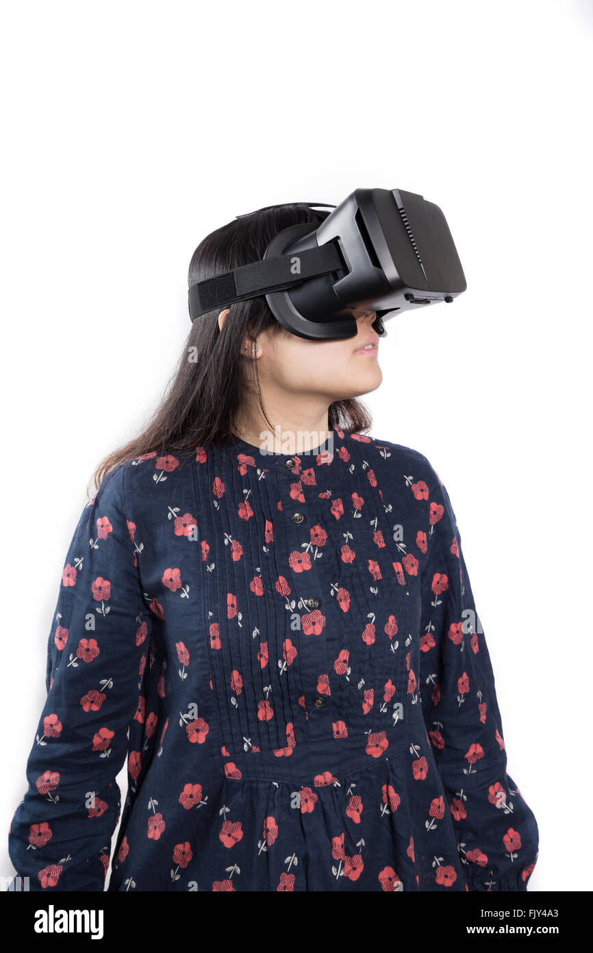 Asian girl using VR glasses Stock Photo - Alamy